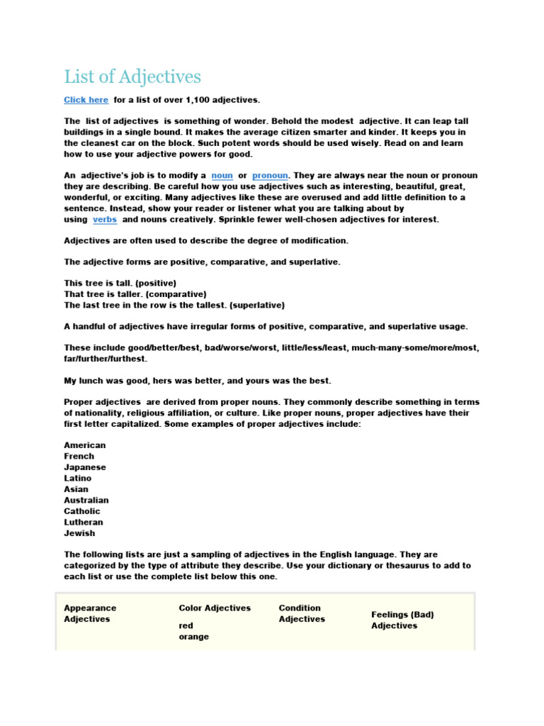 List of Adjectives Activities Promoting Classroom Dynamics Group Form ...