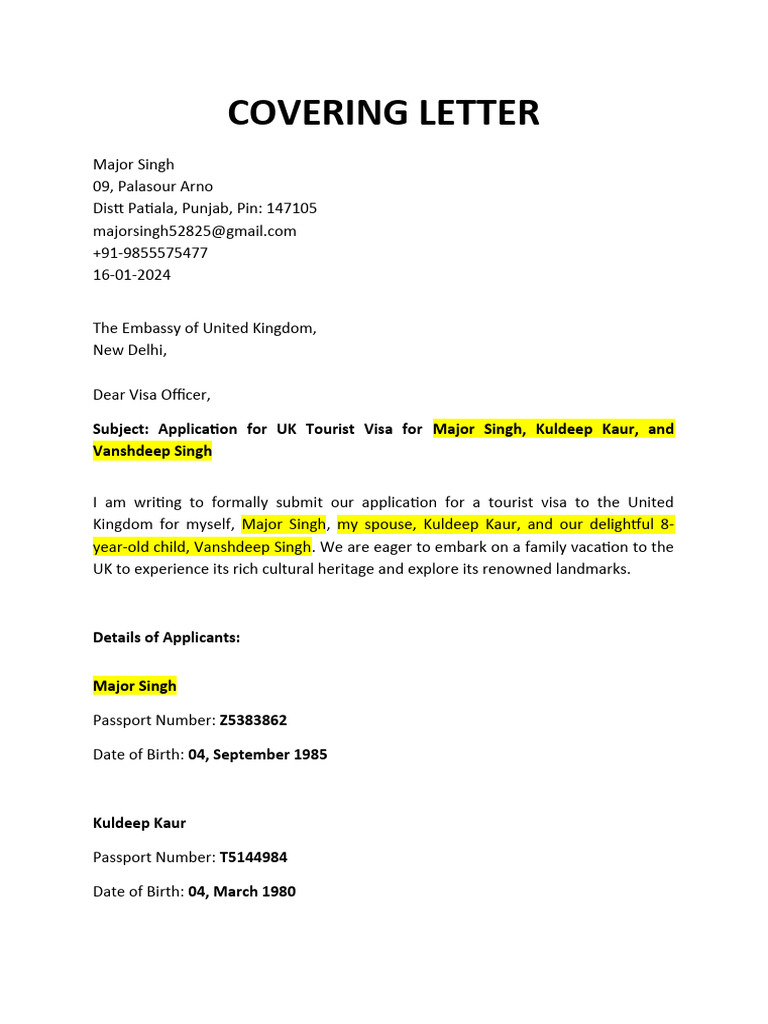 UK COVERING LETTER sample | Download Free PDF | Travel Visa