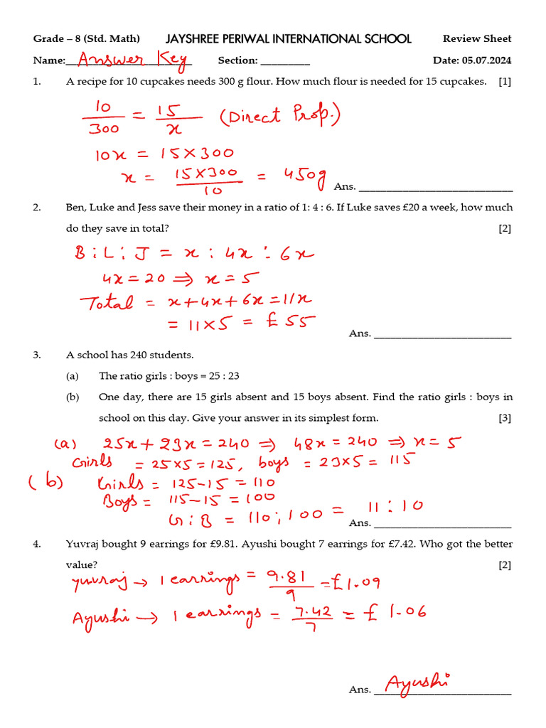Math (STD) - Review Answer Key - 05.07.24 | PDF | Triangle