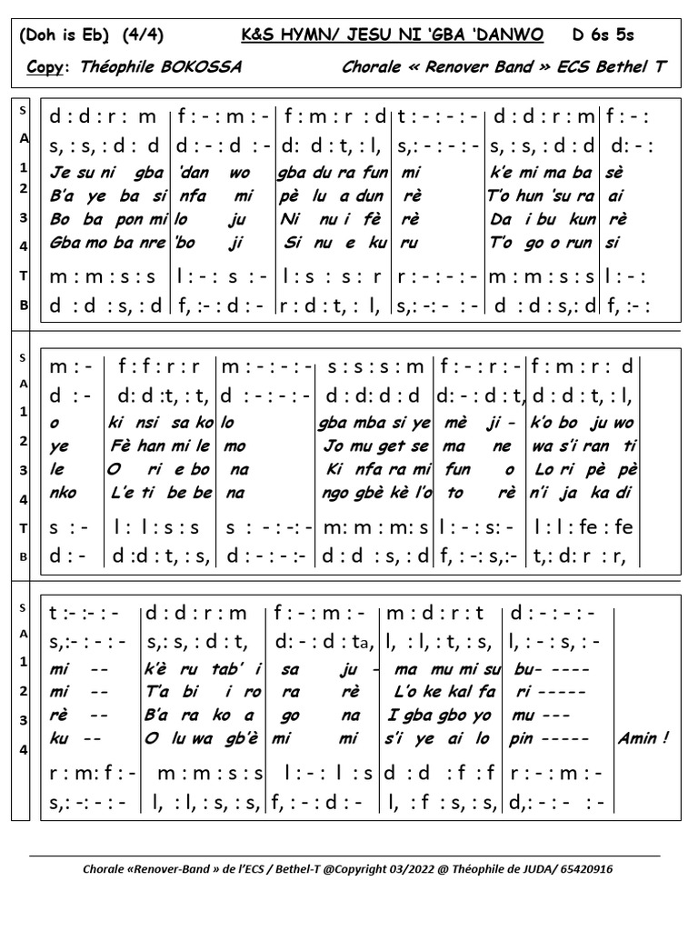 (Solfa) K&S Hymn Jesu Nigba 'Danwo | PDF