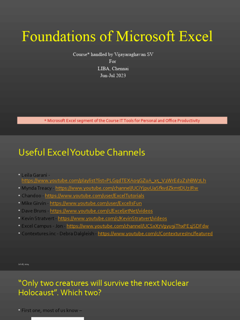 Session 1 PPT Shared With Students (Without Sections) | PDF | Microsoft Excel | Computing