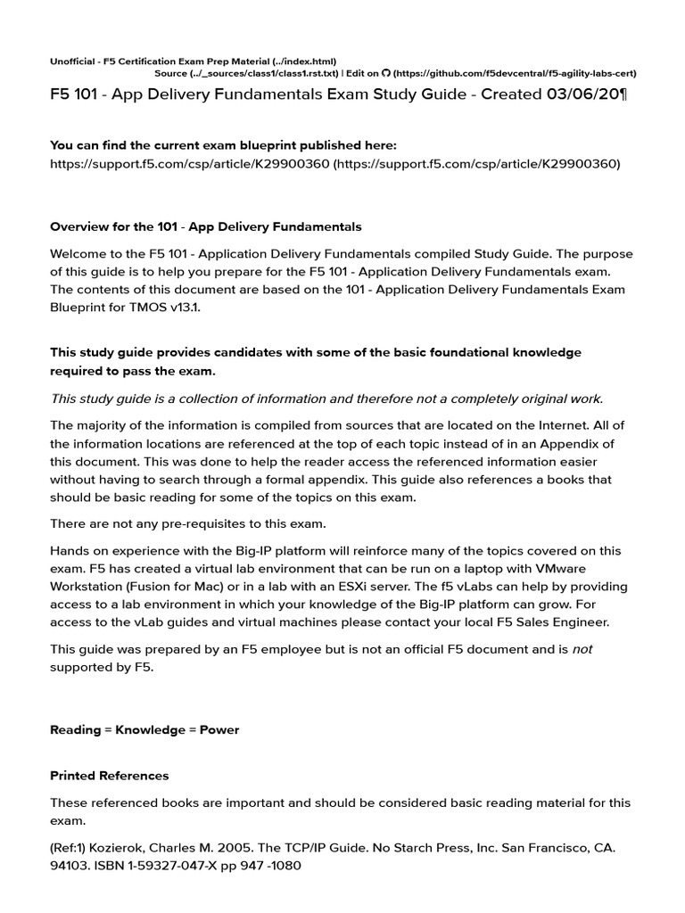 F5 101 - App Delivery Fundamentals Exam Study Guide | PDF | Computing | Computer Networking