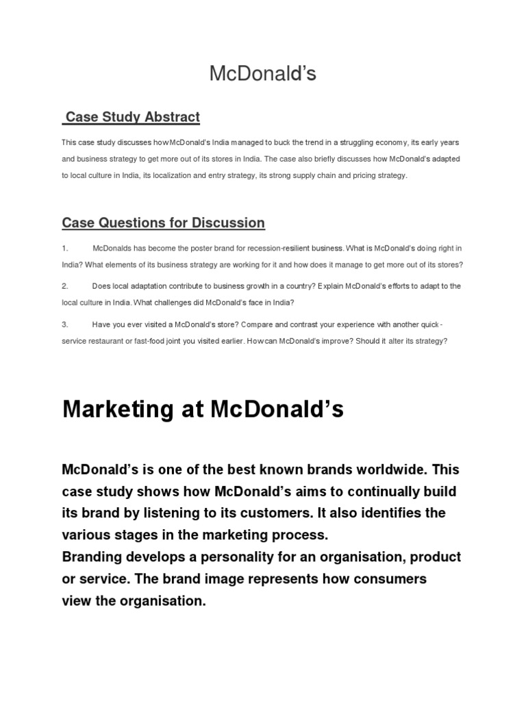 Case Study-mc Donalds | Target Audience | Marketing