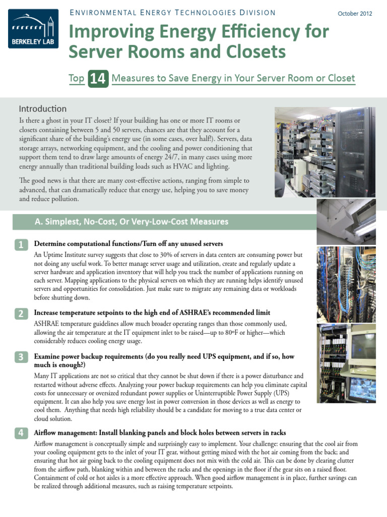 Improving Energy Efficiency For Server Rooms and Closets | PDF | Air ...
