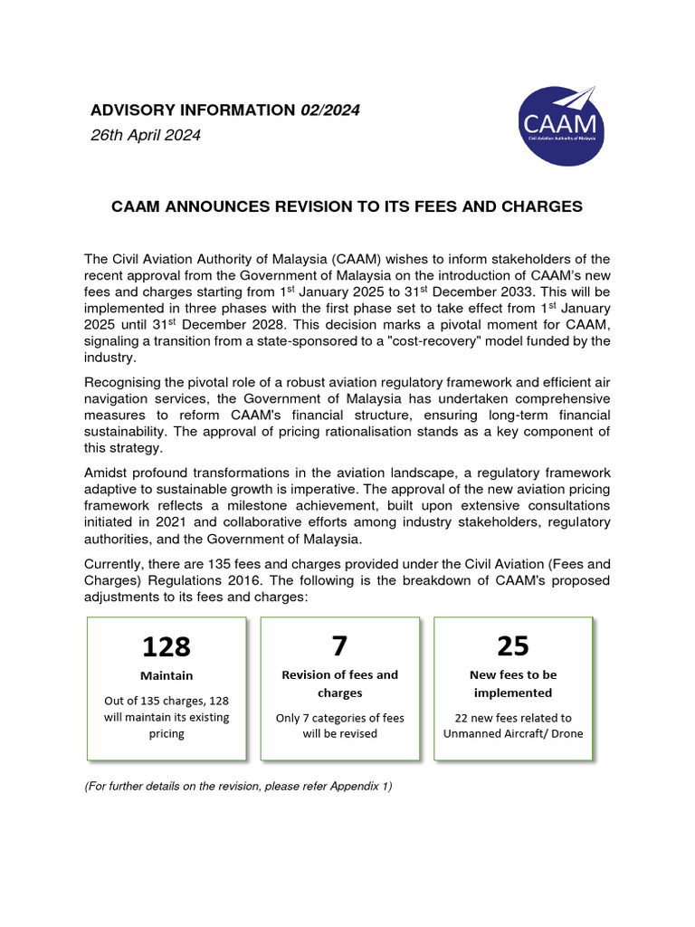 Ai 02 - 2024 - Caam Announces Revision To Its Fees and Charges | PDF ...