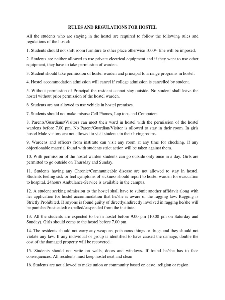Hostel Rules and Regulations | PDF | Complaint | Justice