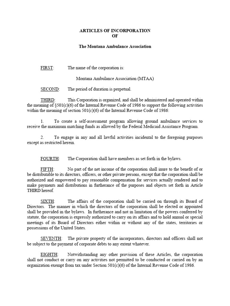 Montana Articles of Incorporation FINAL - 2022.10 | PDF | 501(C ...