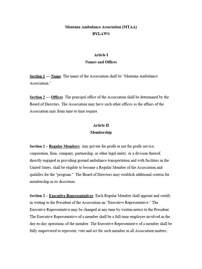Montana Ambulance Association Bylaws 501c6 - 2022.10 | PDF | Board Of ...
