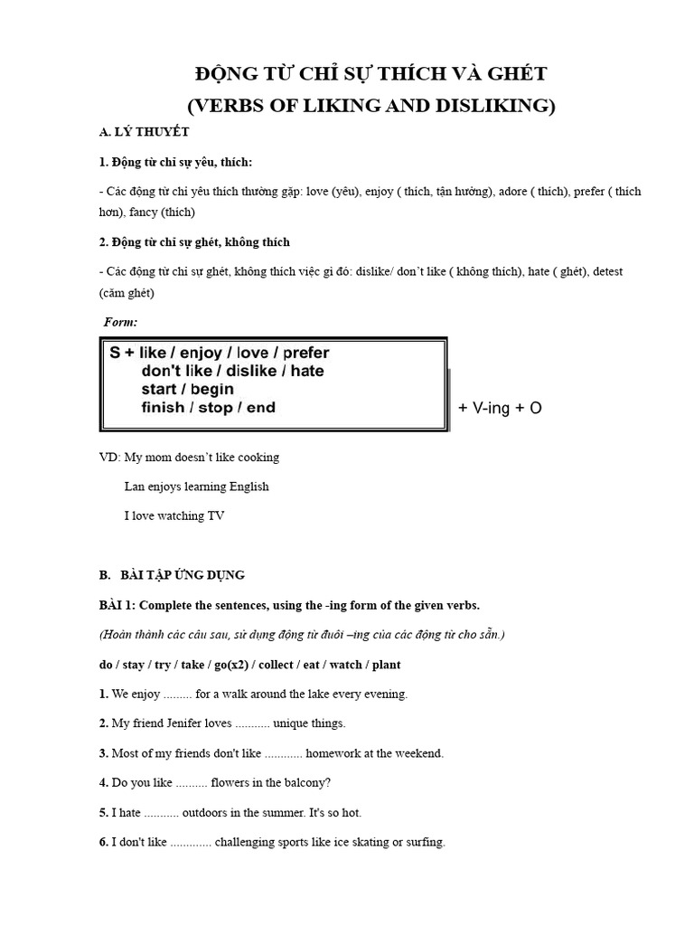 Verbs of Liking and Disliking | PDF | Language Arts & Discipline