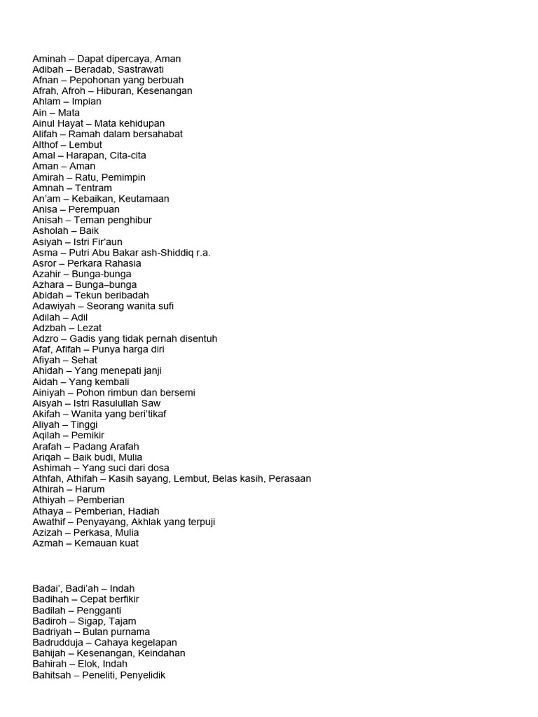 Nama2 Islam Perempuan | PDF