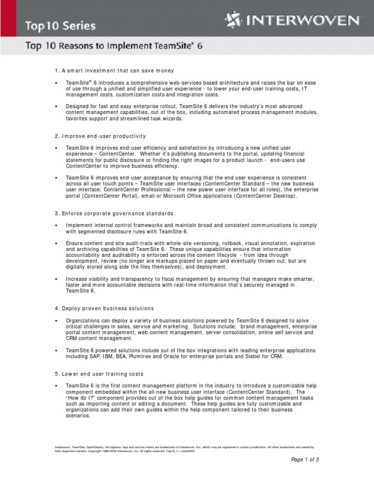 Top10 Teamsite6 | PDF | Application Programming Interface | Service ...