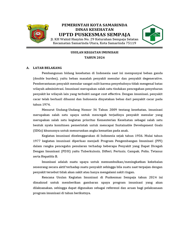 Analisa RUK Kegiatan Imunisasi 2024 | PDF