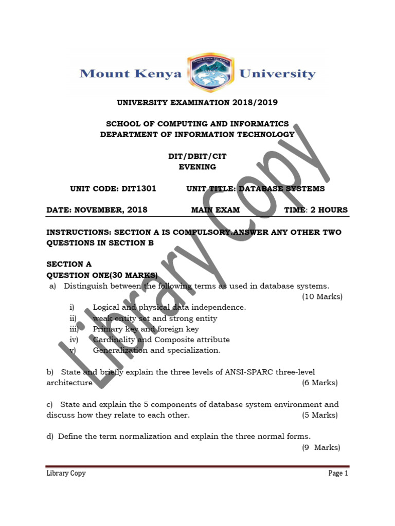 Dit1301 Database Systems Eve Main | PDF | Databases | Information Science