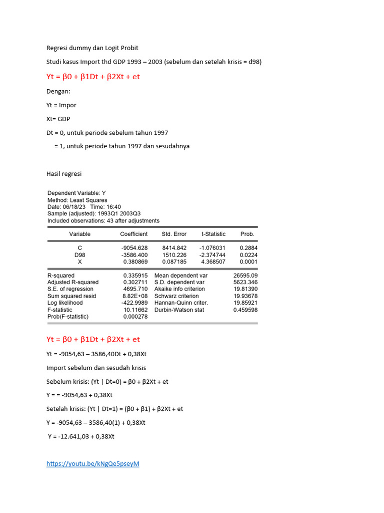 EdiSusilo-dummy-logistik - import-GDP 1993-2003 | PDF | Regression Analysis | Ordinary Least Squares