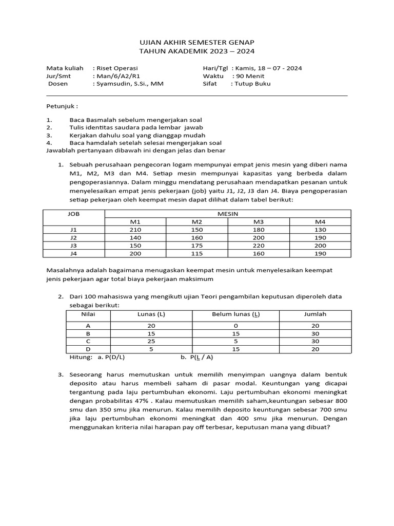 Soal Riset Operasi | PDF
