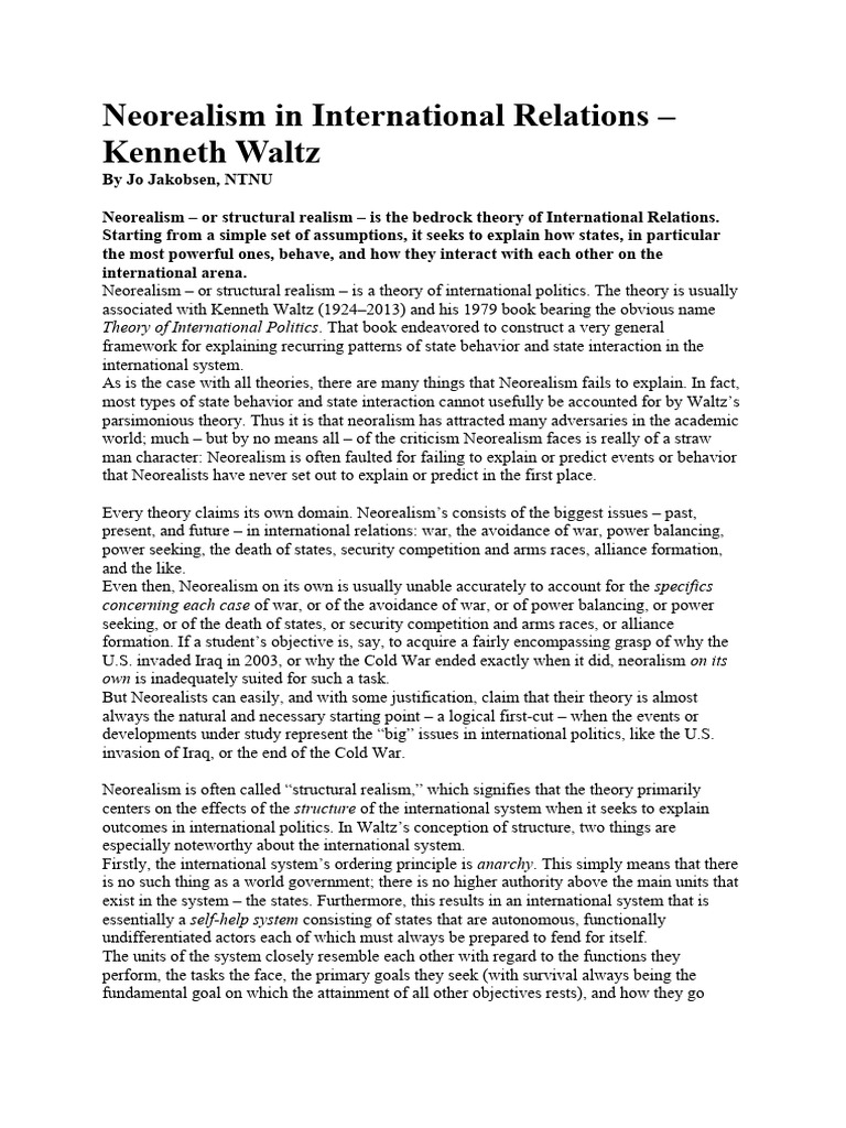 Neorealism in International Relations Explained | PDF | Polarity ...