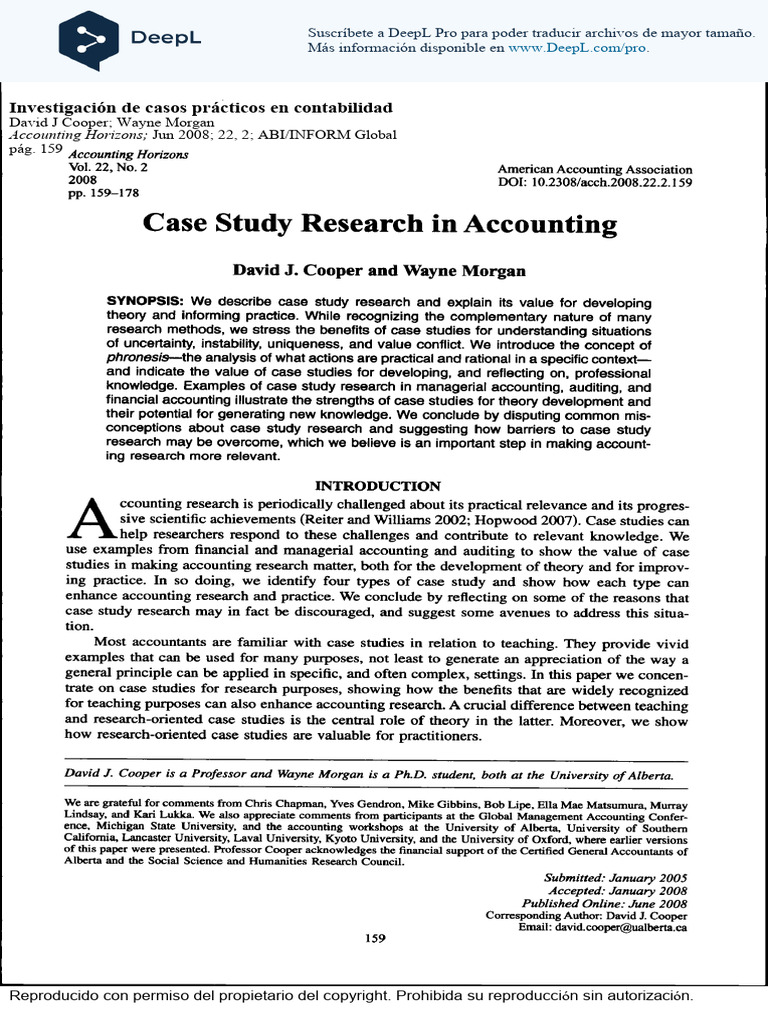 Case Study Research in Accounting Es | PDF | Caso de estudio | Conocimiento