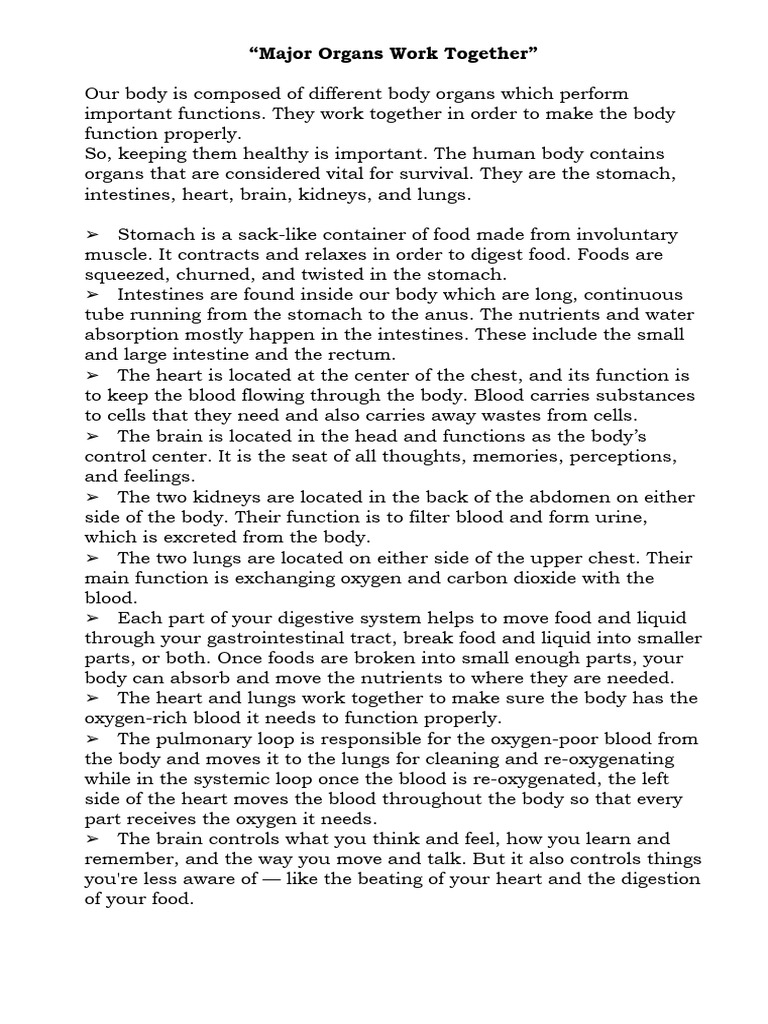 Major Organs Work Together | PDF | Human Body | Gastrointestinal Tract