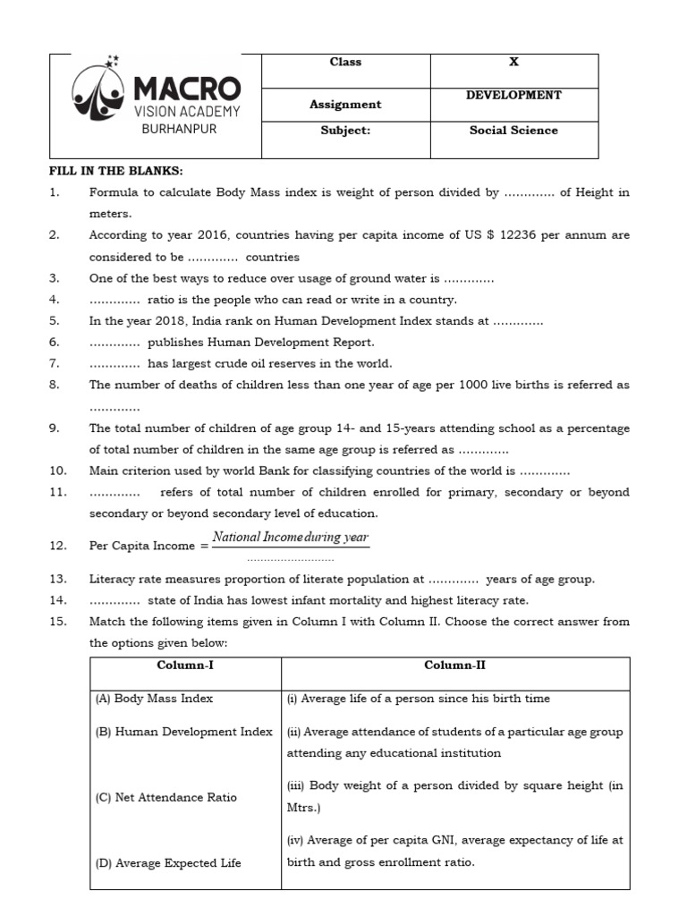 Development Assignment | PDF | Human Development Index | Literacy