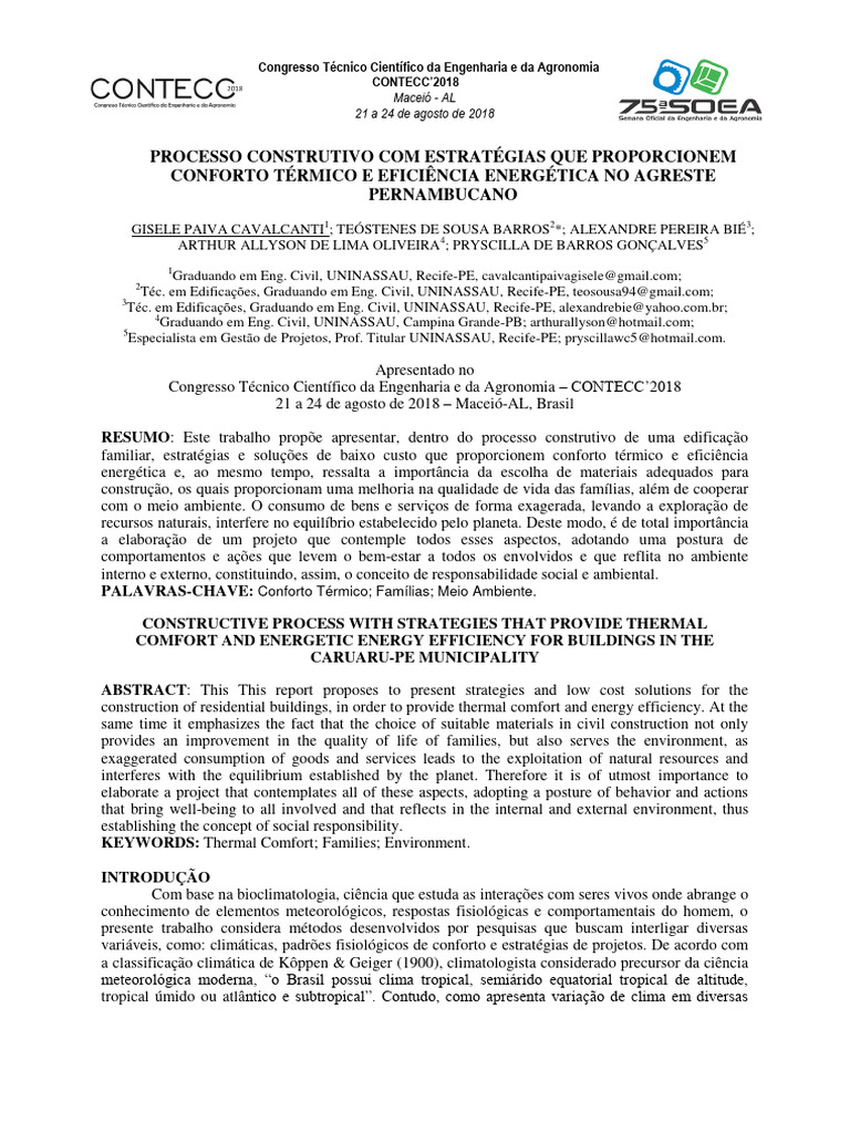 Conforto Térmico e Eficiência Energética em Construções | PDF | Calor ...
