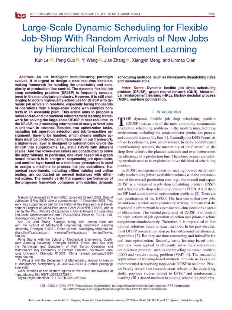 Hierarchical RL for Dynamic Job-Shop Scheduling | PDF | Scheduling (Computing) | Metaheuristic
