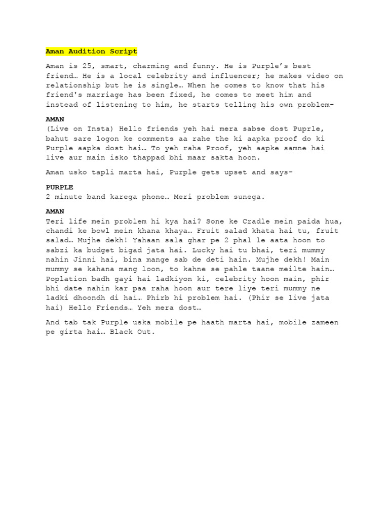 Aman Audition Script | PDF