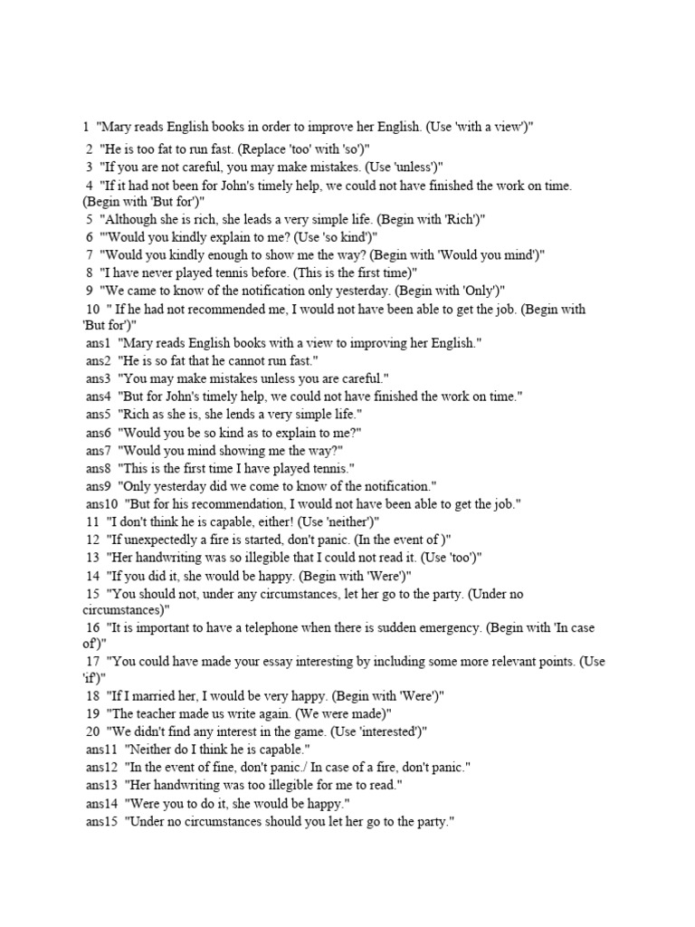 Sentence Transformation 5 | PDF | Mystery, Thriller & Crime Fiction ...
