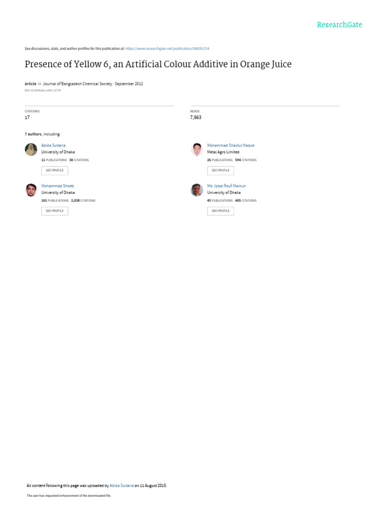 Presence of Yellow 6 An Artificial Colour Additive | PDF | Ultraviolet–Visible Spectroscopy ...