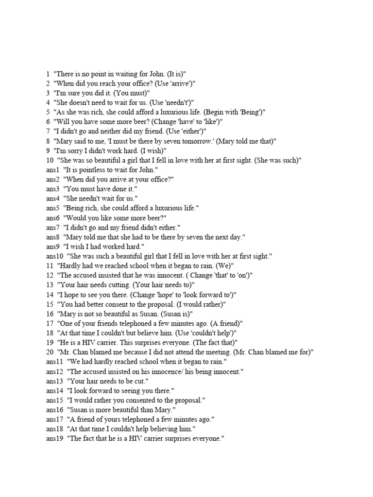 Sentence Transformation Exercises | PDF | Mystery, Thriller & Crime Fiction