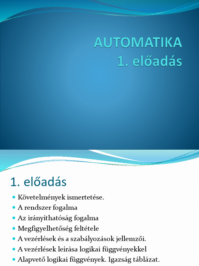 Automatika 1 Előadás 2021 | PDF
