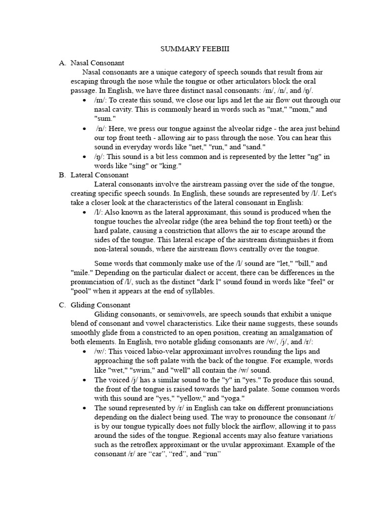 Summary Feebiii | PDF | Consonant | Languages