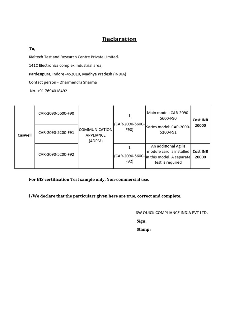 bluedart Declaration Letter 01 | PDF