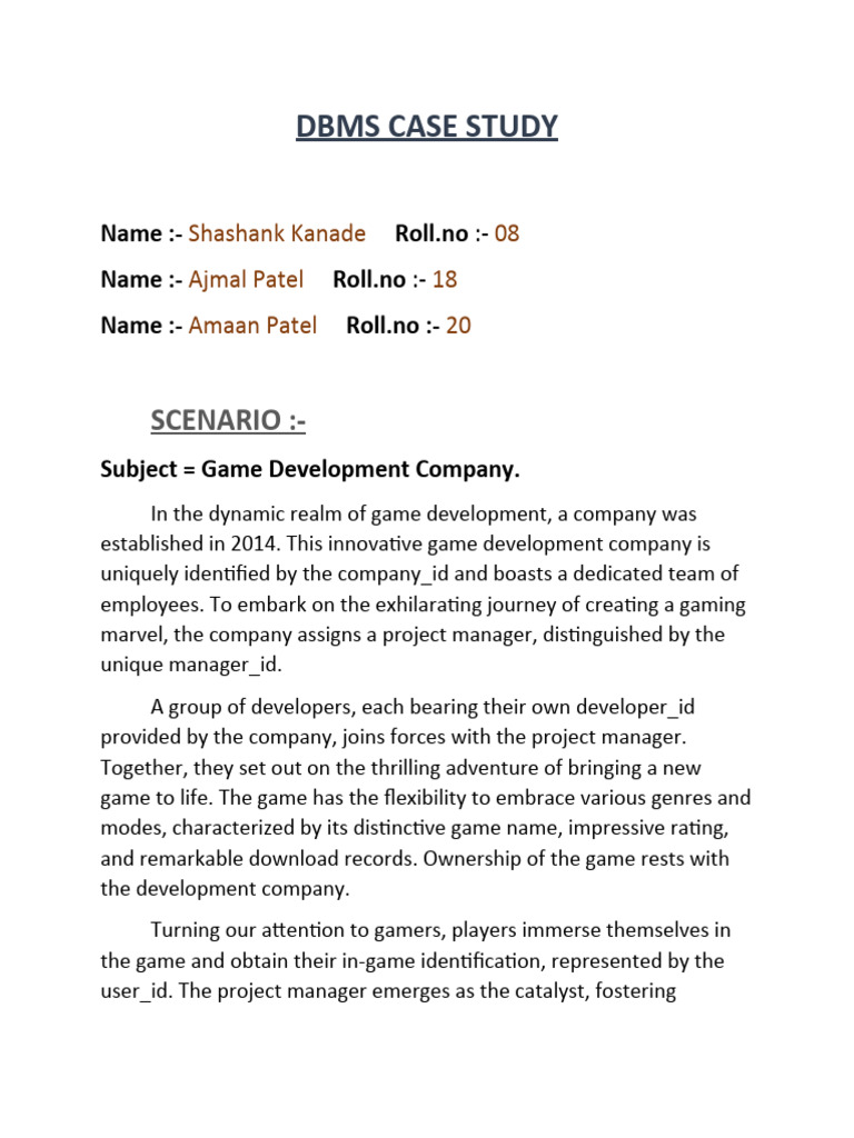 Dbms Case Study | PDF | Games & Activities