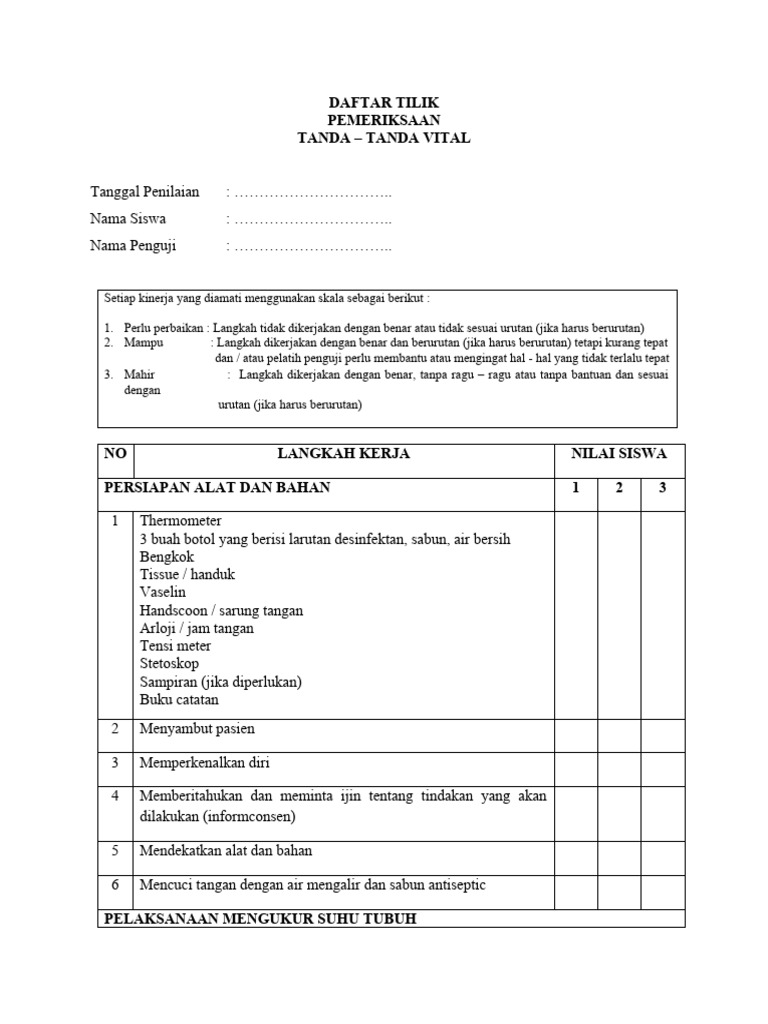 Daftar Tilik Pemeriksaan Tanda-tanda Vital | PDF