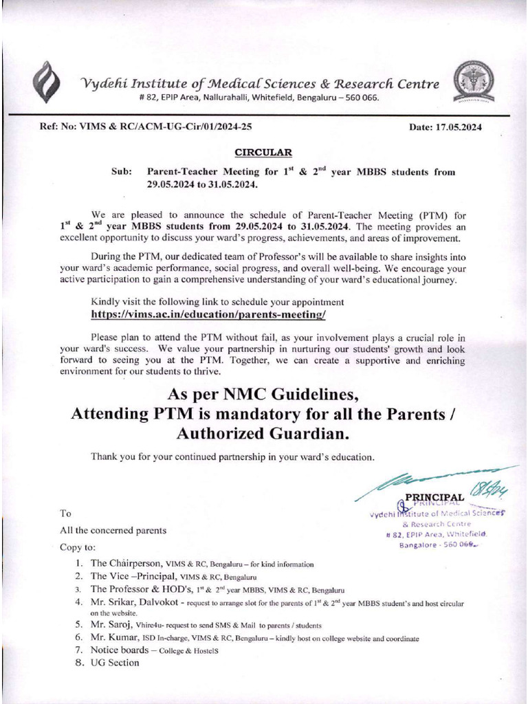 Parent Teacher Meeting for 1st 2nd Year MBBS Students | PDF