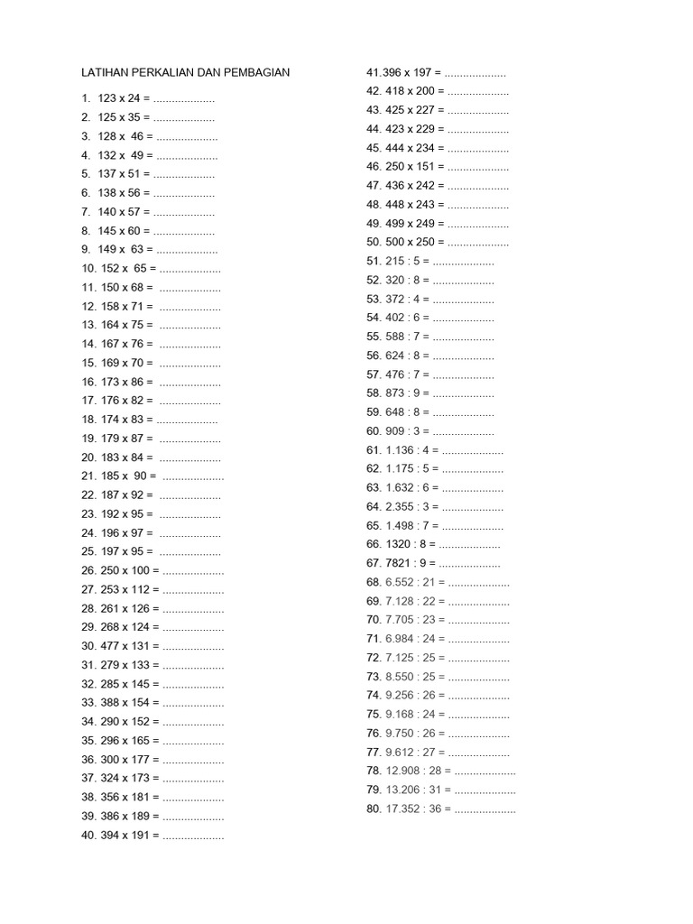 Latihan Perkalian Dan Pembagian | PDF