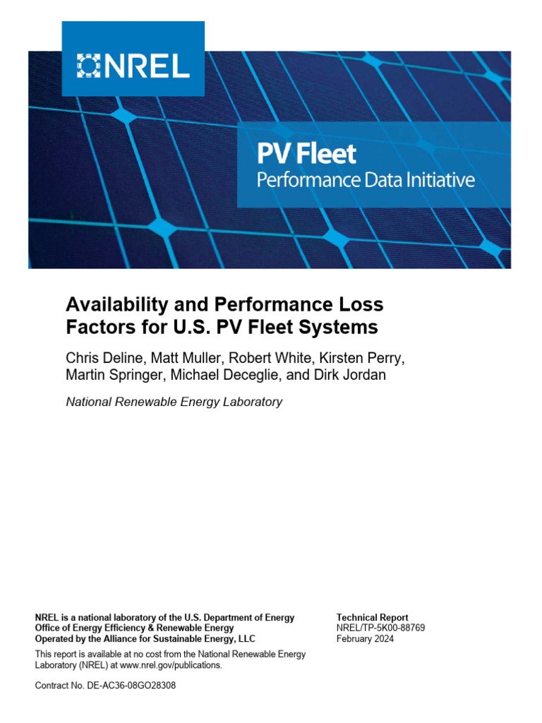 Availability and Performance Loss Factors For U.S. PV Fleet Systems 2024 (88769) | PDF ...