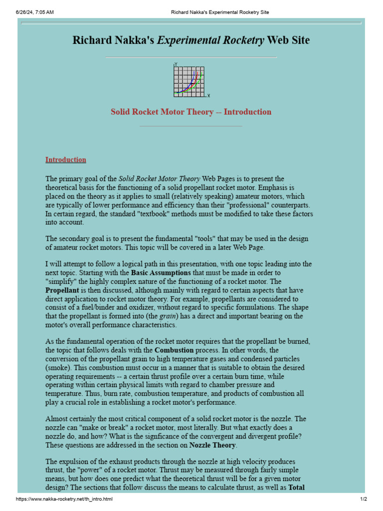SRM Theorey - Richard Nakka's Experimental Rocketry Site | PDF | Rocket ...