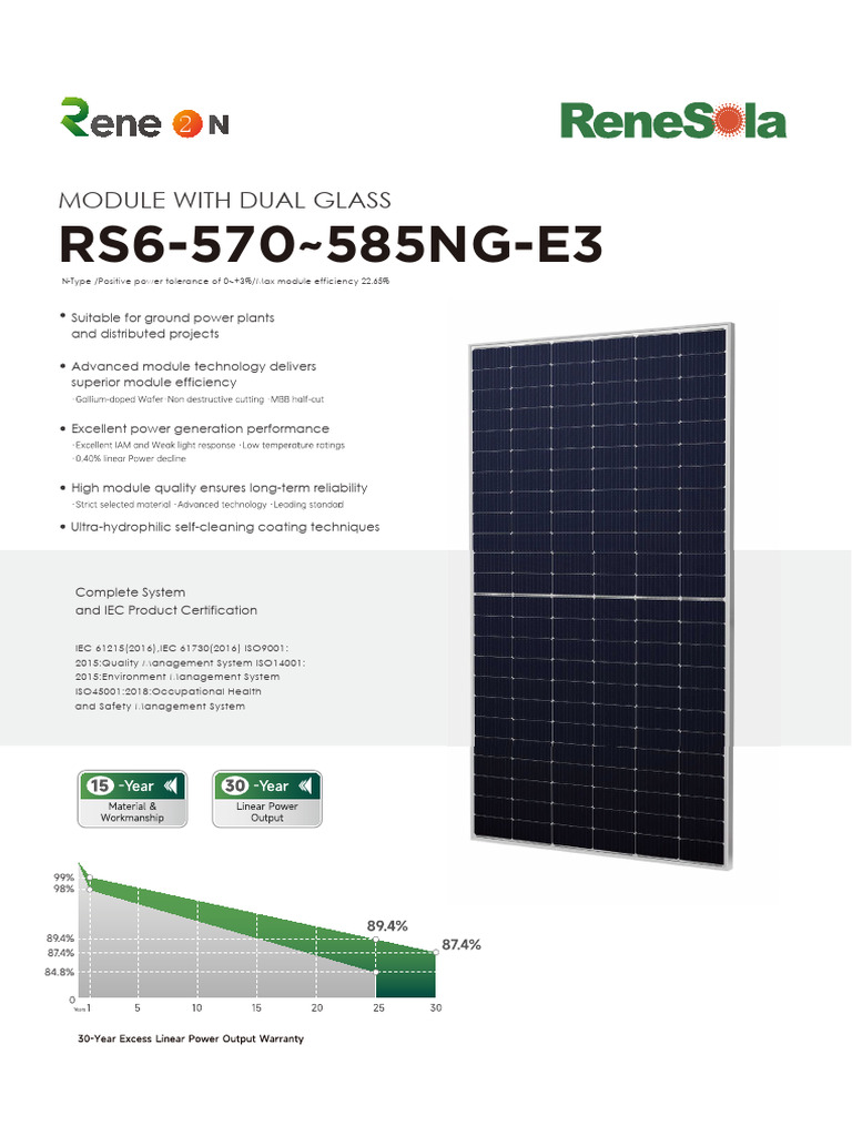 Renesola 585W Dual Glass Module Data | PDF | Electrical Engineering ...