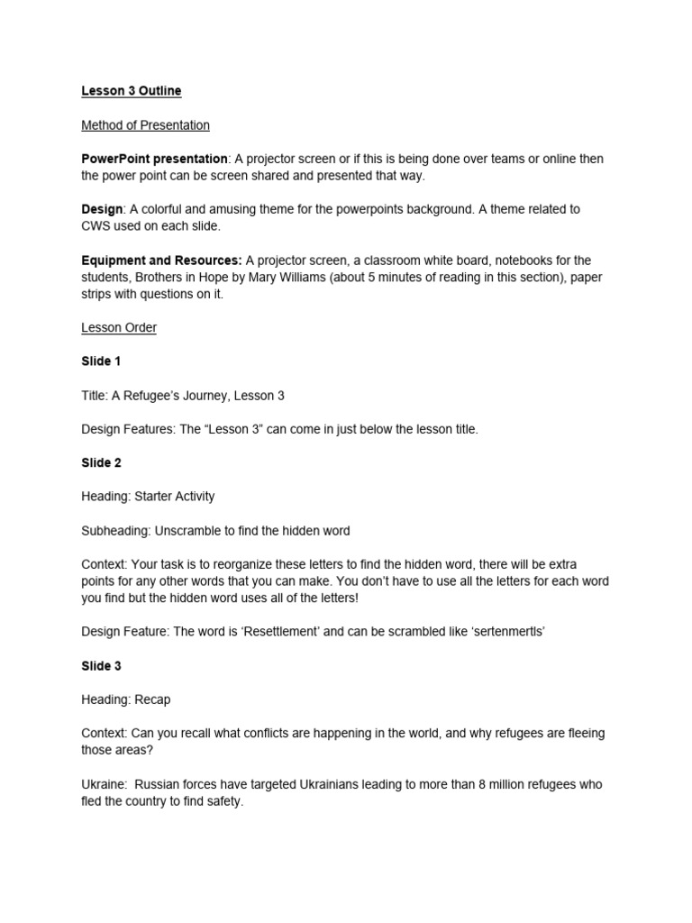 Lesson 3 Outline | PDF | Refugee | Refugees Of The Syrian Civil War