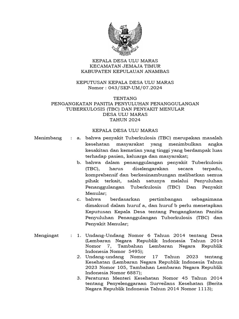 SK Panitia Penyuluhan Penanggulangan TBC | PDF