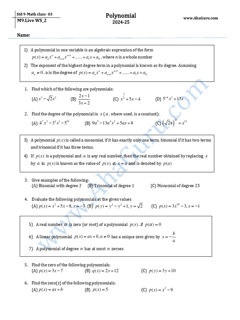DouPx - WS002 09 M 12Q Polynomial 20apr24 | PDF | Mathematical Concepts | Mathematical Objects