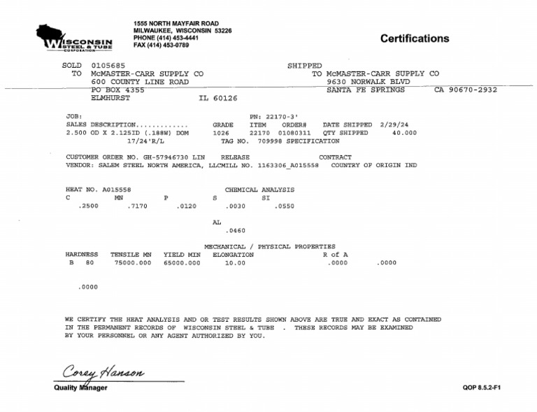 Sample MTR For 7767T67 | PDF