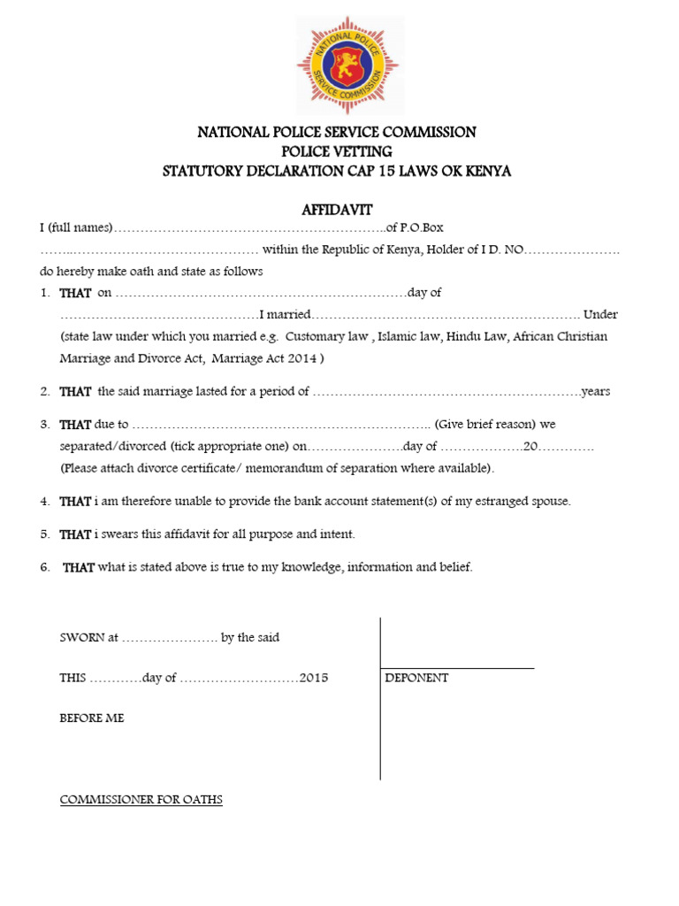Vetting Affidavit - Divorce Separation 2015 | PDF