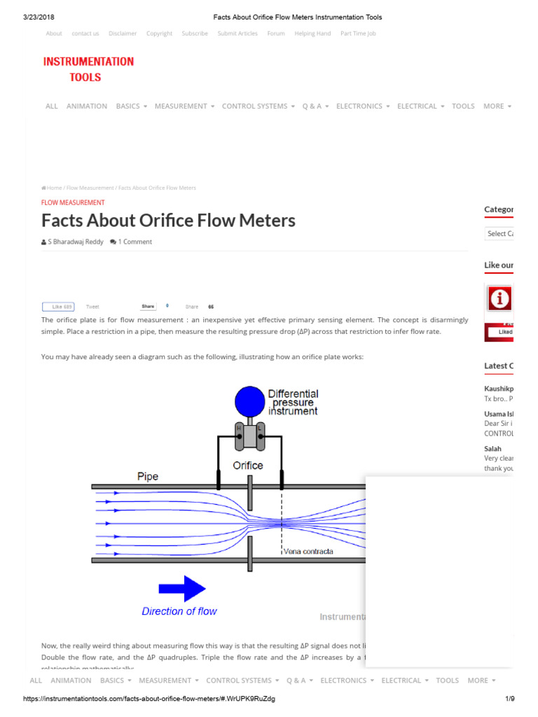 Facts About Orifice Flow Meters Instrumentation Tools | PDF | Reynolds ...
