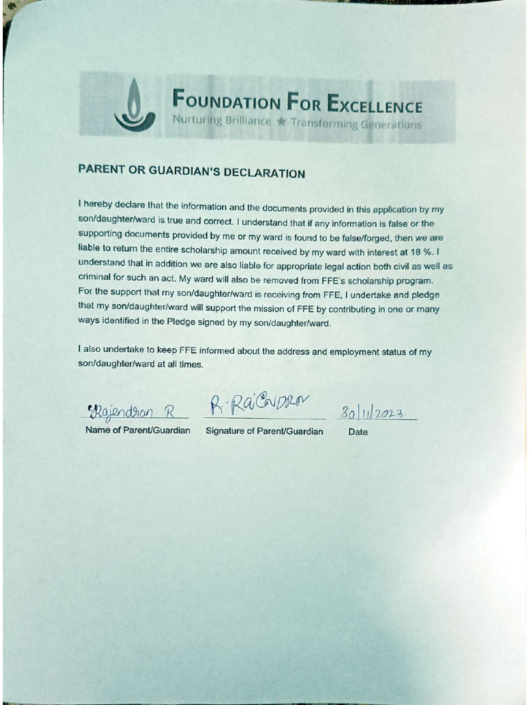 Parent's or Guardian's Declaration | PDF