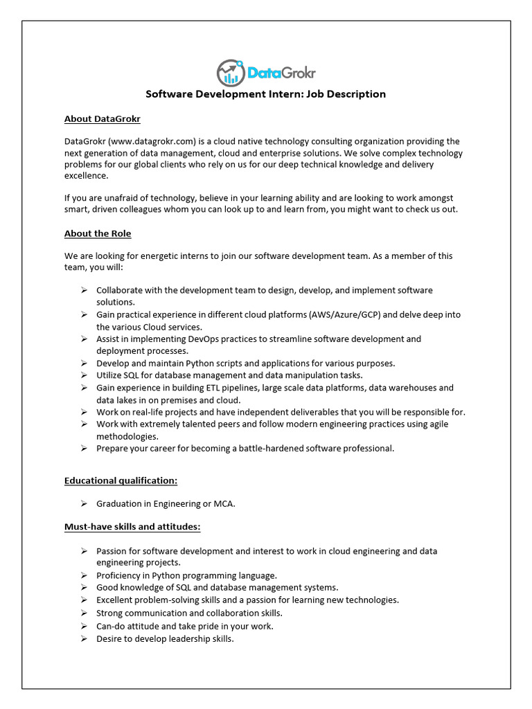 Software Development Intern JD 1 | PDF | Cloud Computing | Software Development