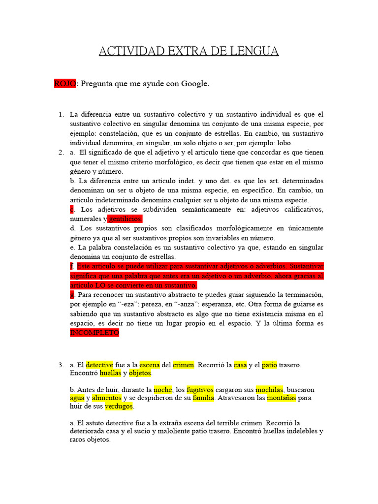 ACTIVIDAD EXTRA DE LENGUA | PDF | Sustantivo | Adjetivo