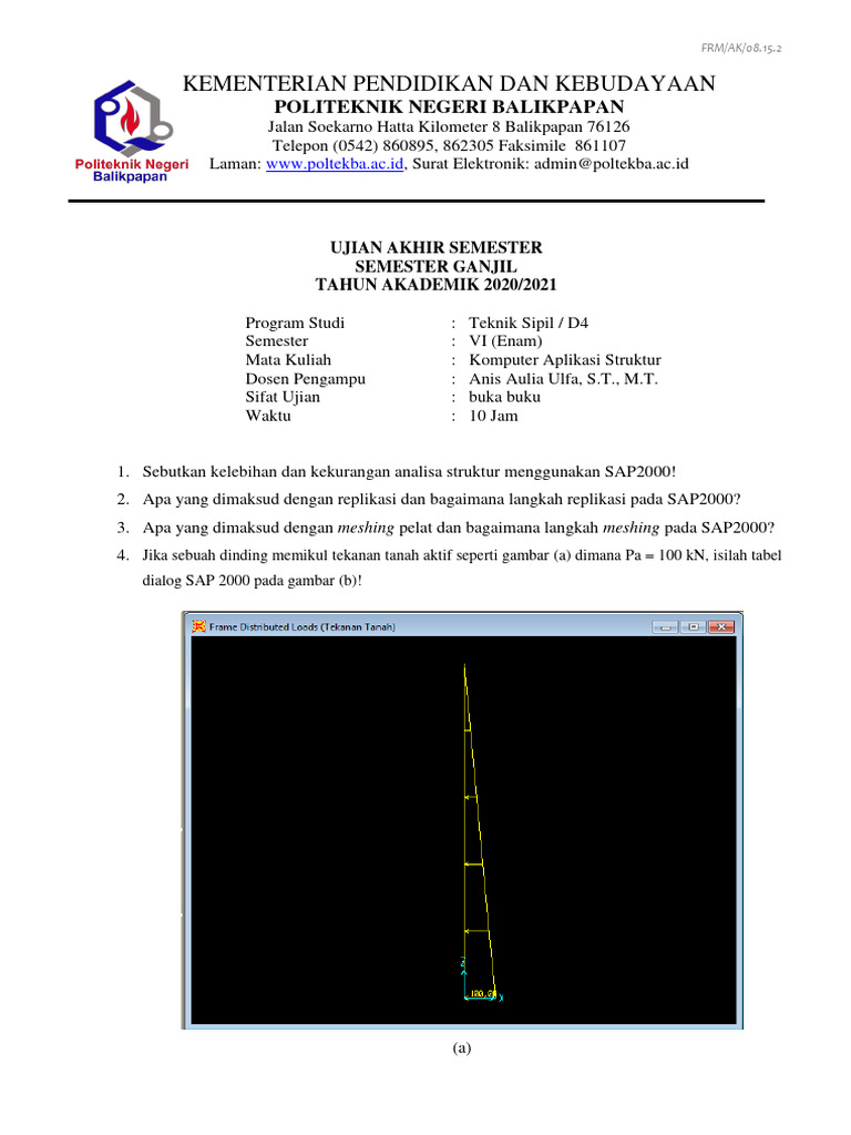 SOAL UAS (Komputer Aplikasi Struktur, 3JJ) | PDF | Komputer