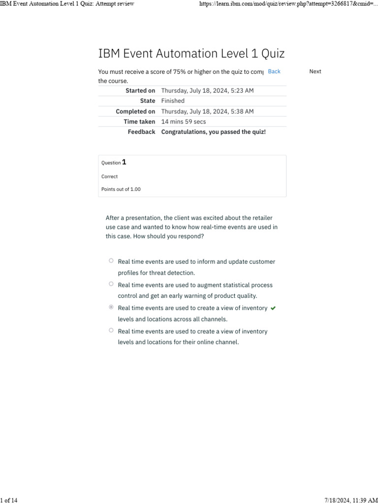 IBM Event Automation Level 1 Quiz - Attempt | PDF | Automation | Computer Science